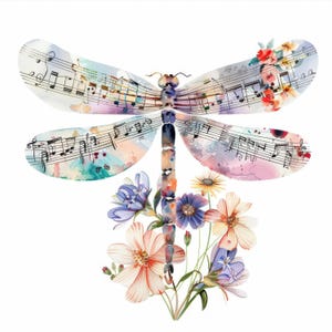 13 Dragonfly Music Notes Clipart Image Bundle, Printable Watercolor ...