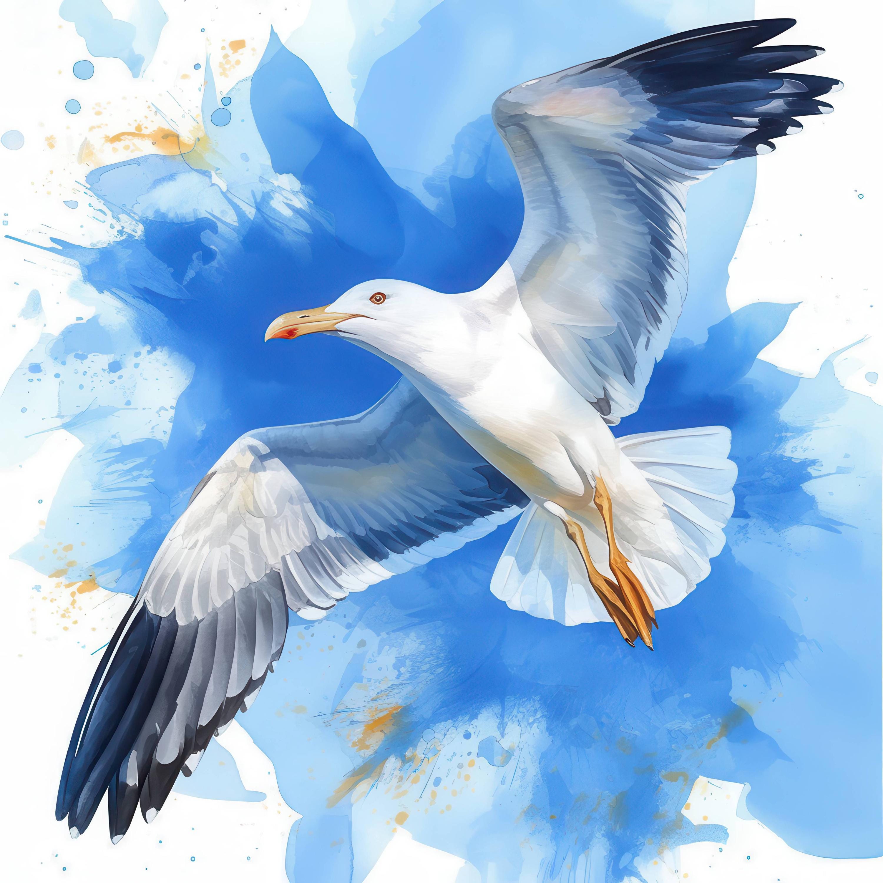 12 Soaring Seagull Clipart Bundle, Printable Watercolor Marine Gull ...