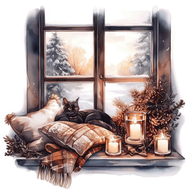 15 Snowy Christmas Window Clipart, Winter Windowsill, Printable ...