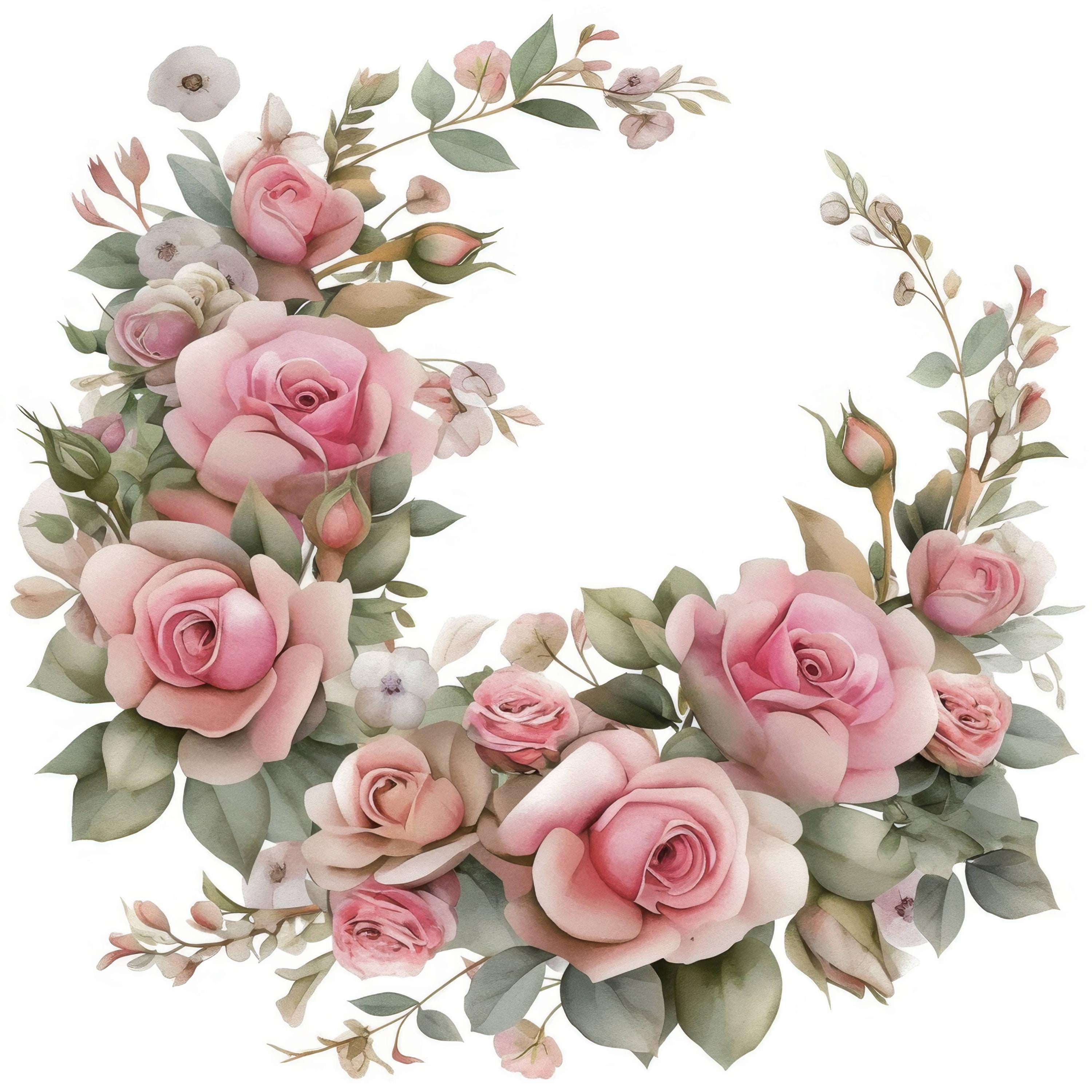16 Pink Rose Garland Clipart Bundle, Floral Border Illustrations ...
