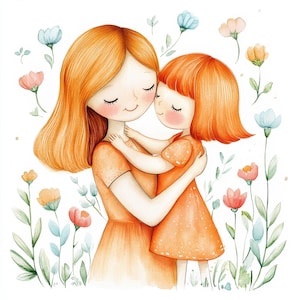 15 Mother and Daughter Clipart, Mother's Day Card, Printable Watercolor ...