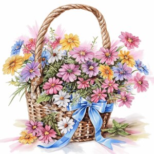 13 Spring Floral Basket Clipart Bundle, Wildflower Illustration ...
