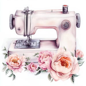 16 Vintage Floral Sewing Machine Watercolor Clipart Bundle, Printable ...