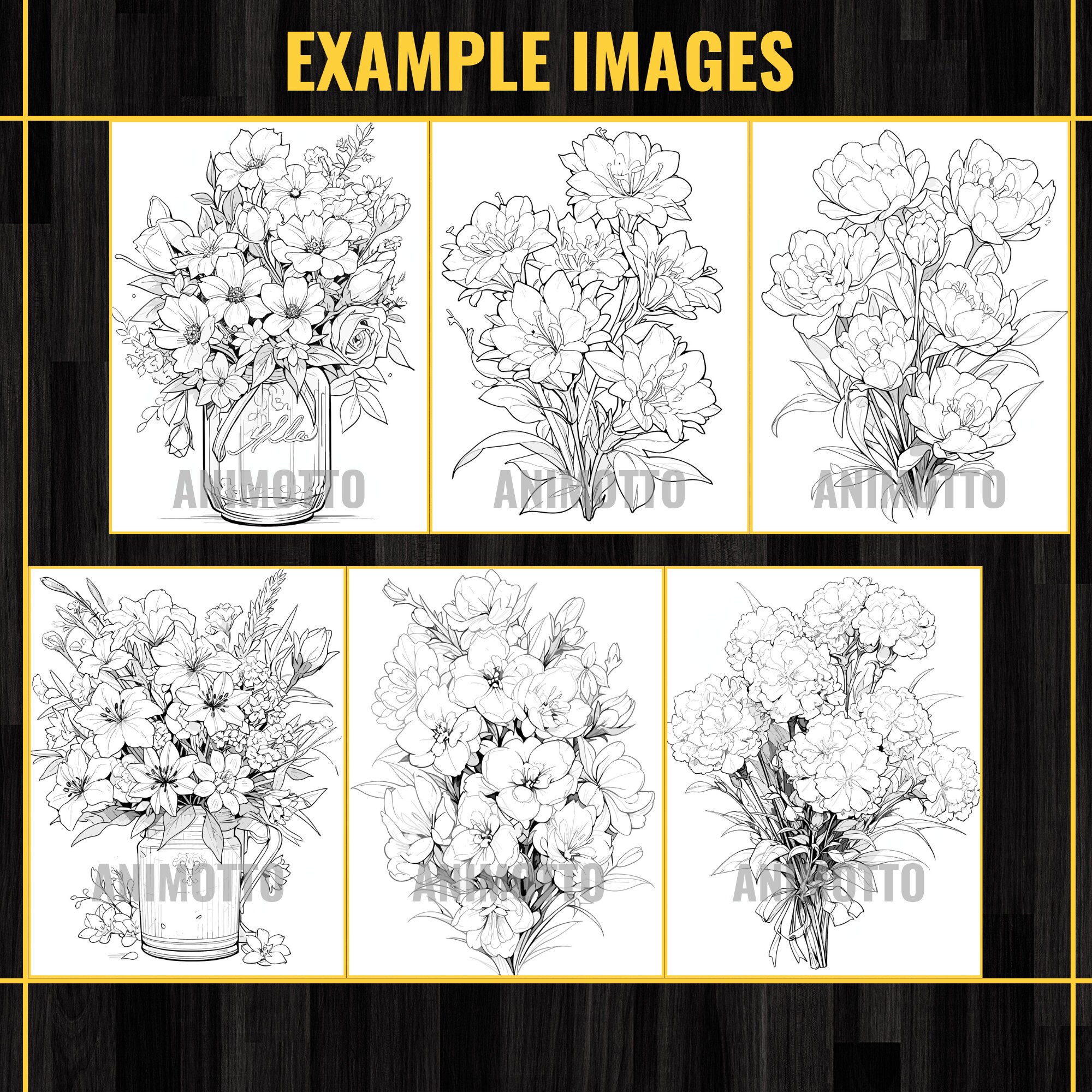 Flower Bouquets 100 Coloring Page Book, Adults Kids Instant Download ...