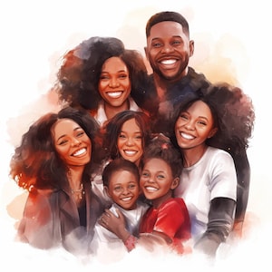 11 Black Happy Family Clipart Bundle, Printable Watercolor Family ...