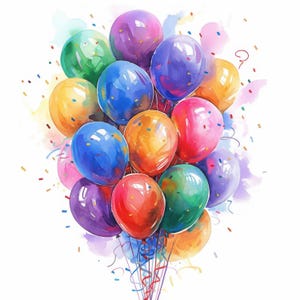 18 Colorful Celebration Balloons Clipart Bundle, Printable Watercolor ...