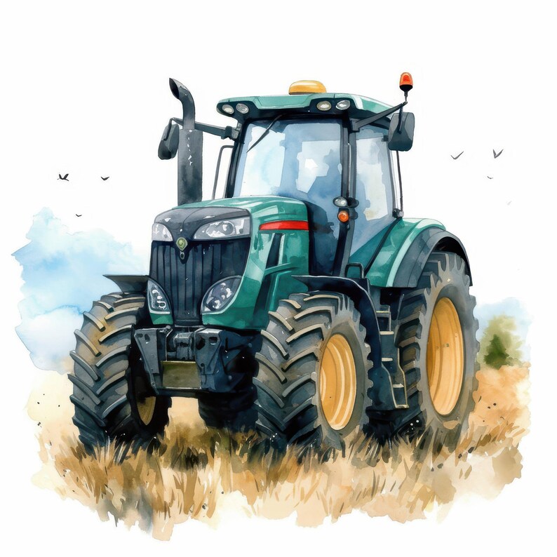 15 Farm Tractor Clipart Bundle, Printable Watercolor Farmyard Images ...