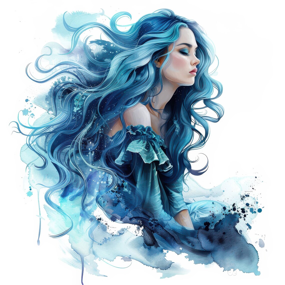 15 Blue Woman Face Clipart Bundle, Woman Eyes Clipart Illustration ...