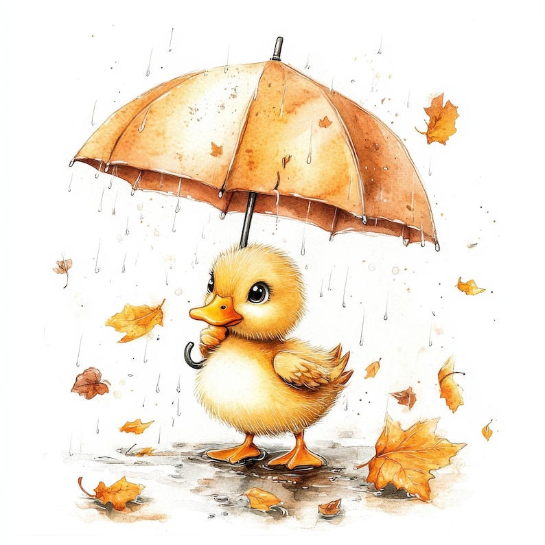 16 Duckling in Rain Clipart Bundle, Duckling Rainy, Printable ...