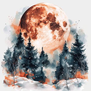 12 Fantasy Red Moon Clipart Bundle, Printable Watercolor Clipart, High ...