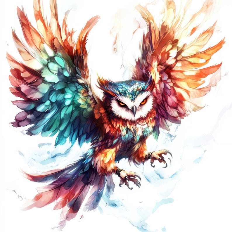 9 Majestic Owl Flying Clipart Bundle, Printable Watercolor Illustration ...