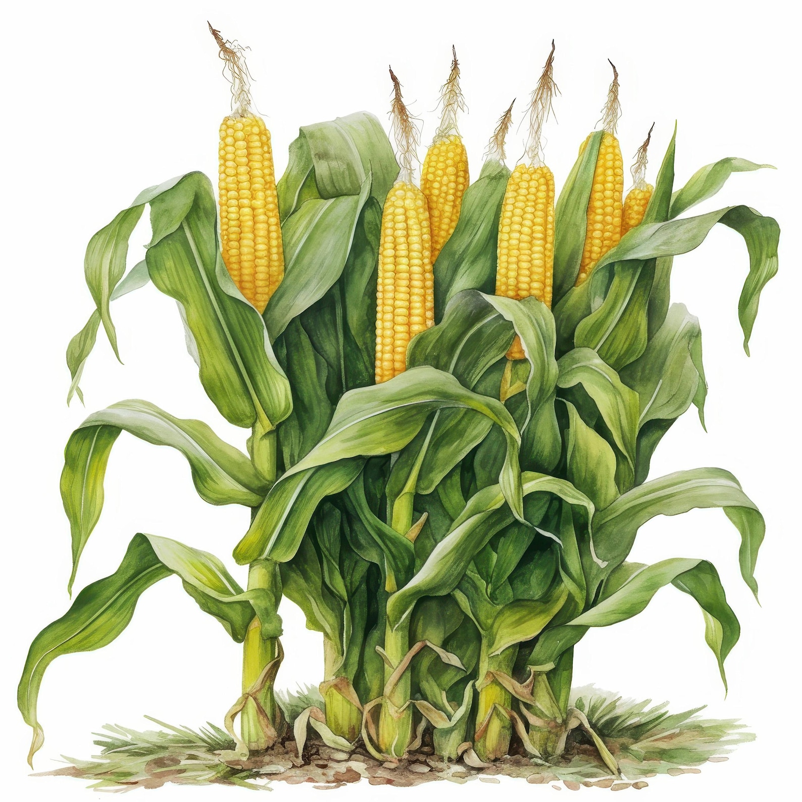 15 Corn Stalk Clipart Set, Tall Green Corns Illustrations, Printable ...