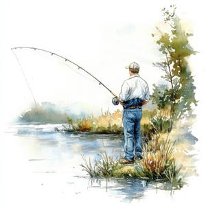 10 Man Fishing Clipart Bundle Set 3, Fisherman Illustration, Printable ...