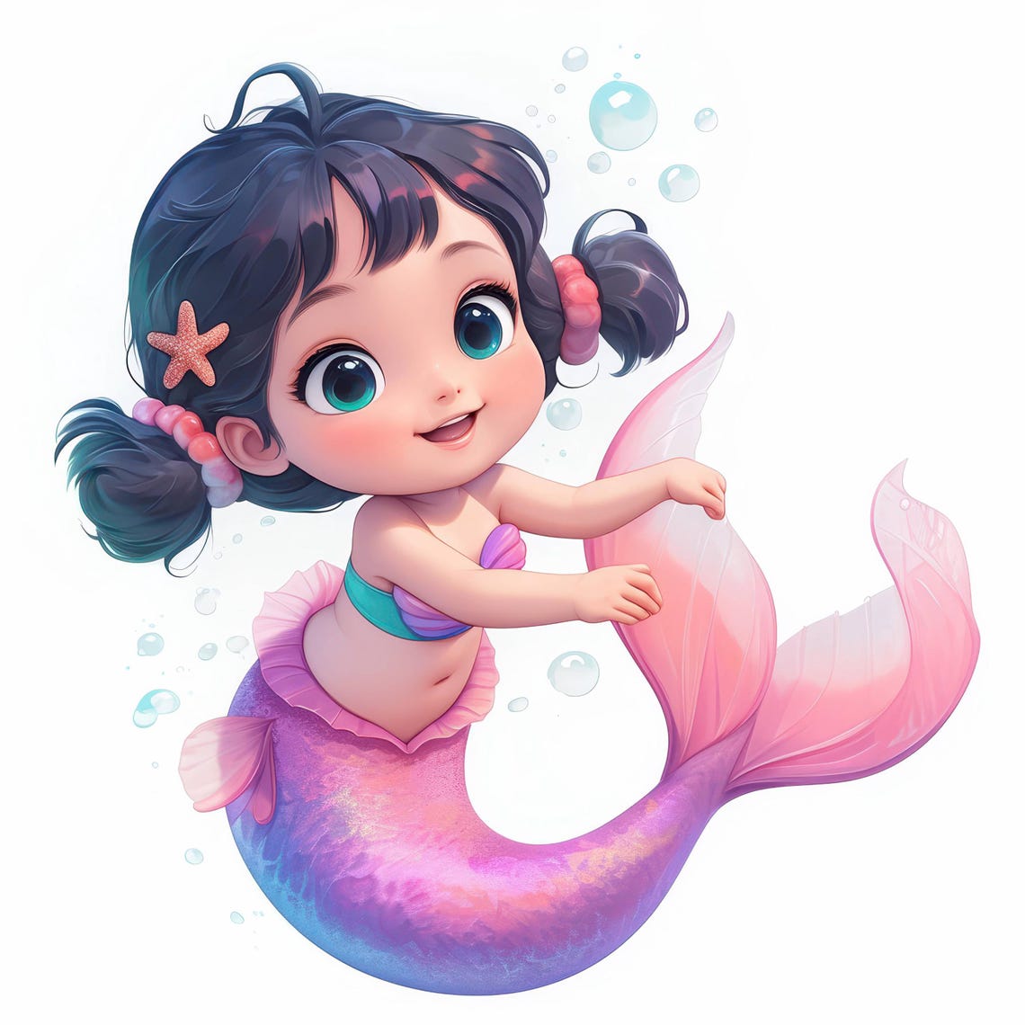 13 Cute Pink Mermaids Clipart Bundle, Printable Watercolor Adorable ...