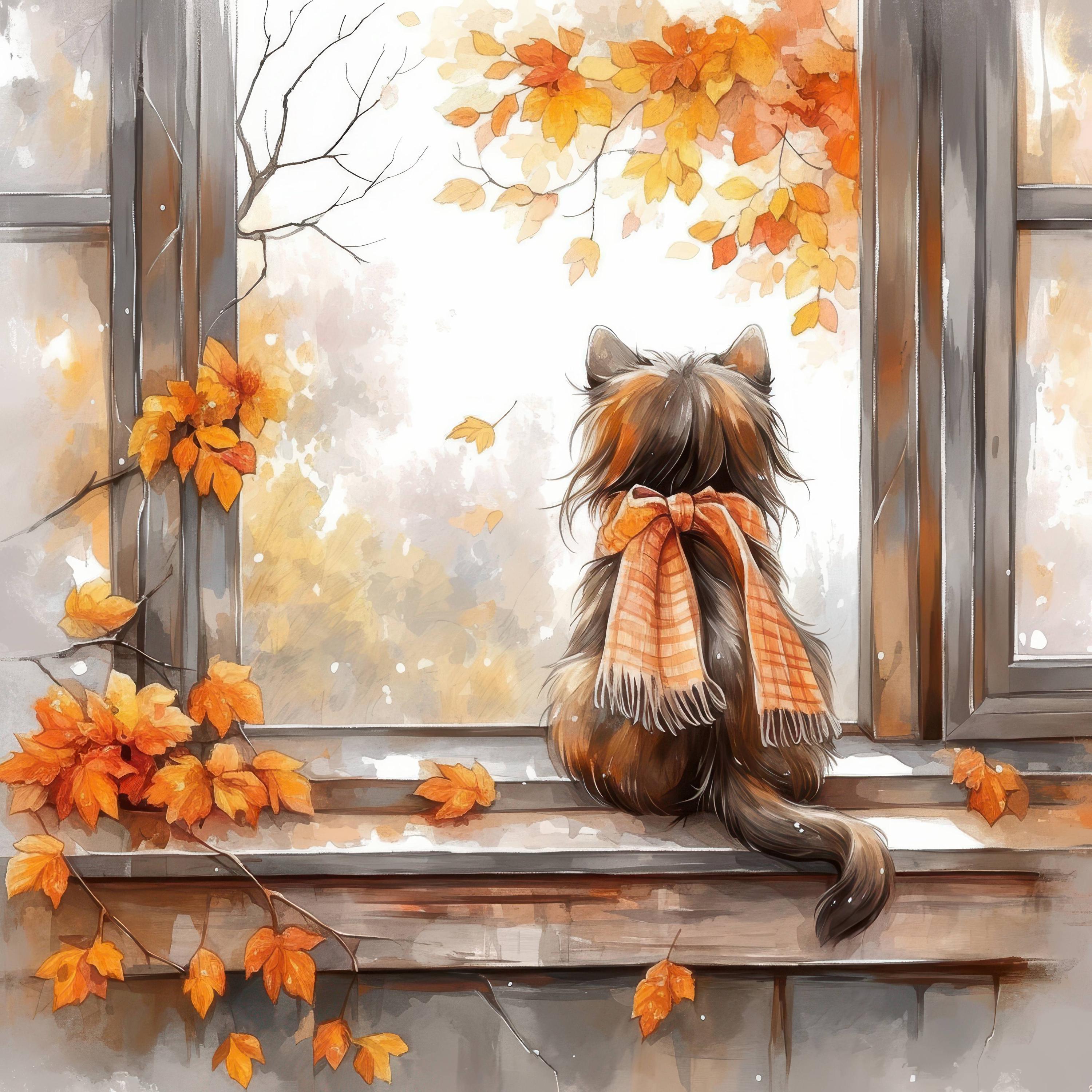 14 Autumn Cat Clipart Bundle, Fall Kitten Illustration, Printable ...