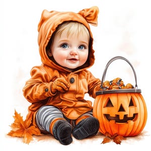 10 Halloween Pumpkin Kids Clipart Bundle, Printable Watercolor Cute ...