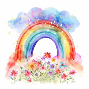 10 Watercolor Rainbow and Flowers Clipart Bundle Set, Rainbow and ...