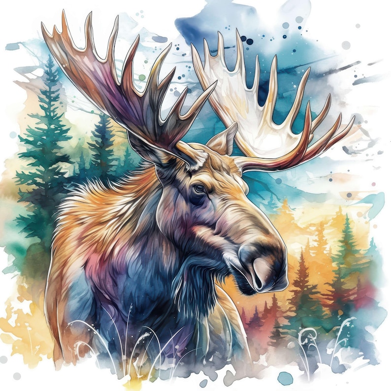 21 Abstract Moose Clipart Set, Printable Watercolor Moose Clipart, High ...