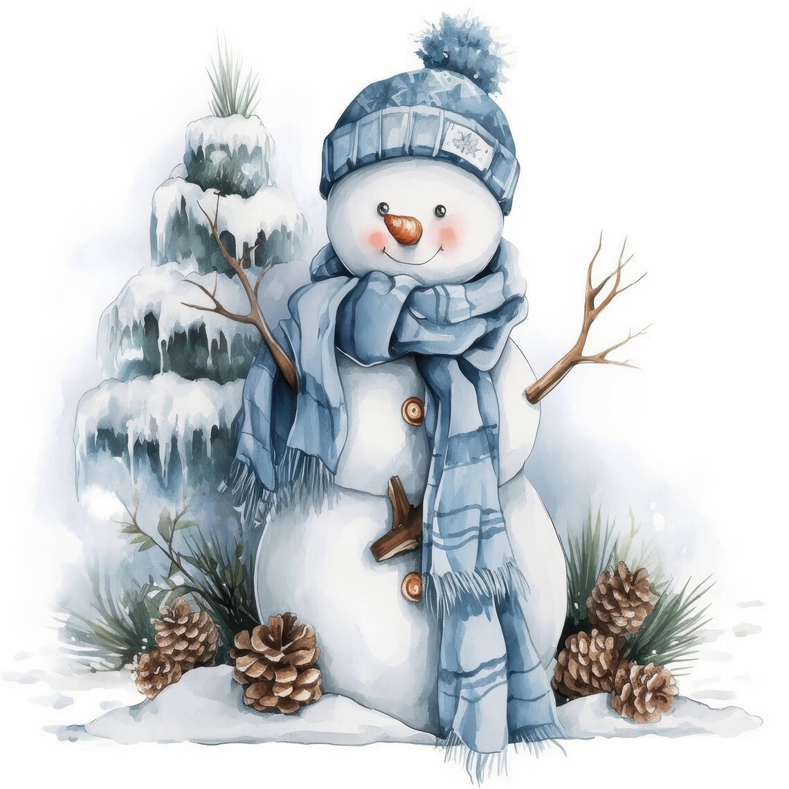 14 Various Snowman Clipart Bundle, Cute Winter Illustrations, Printable ...