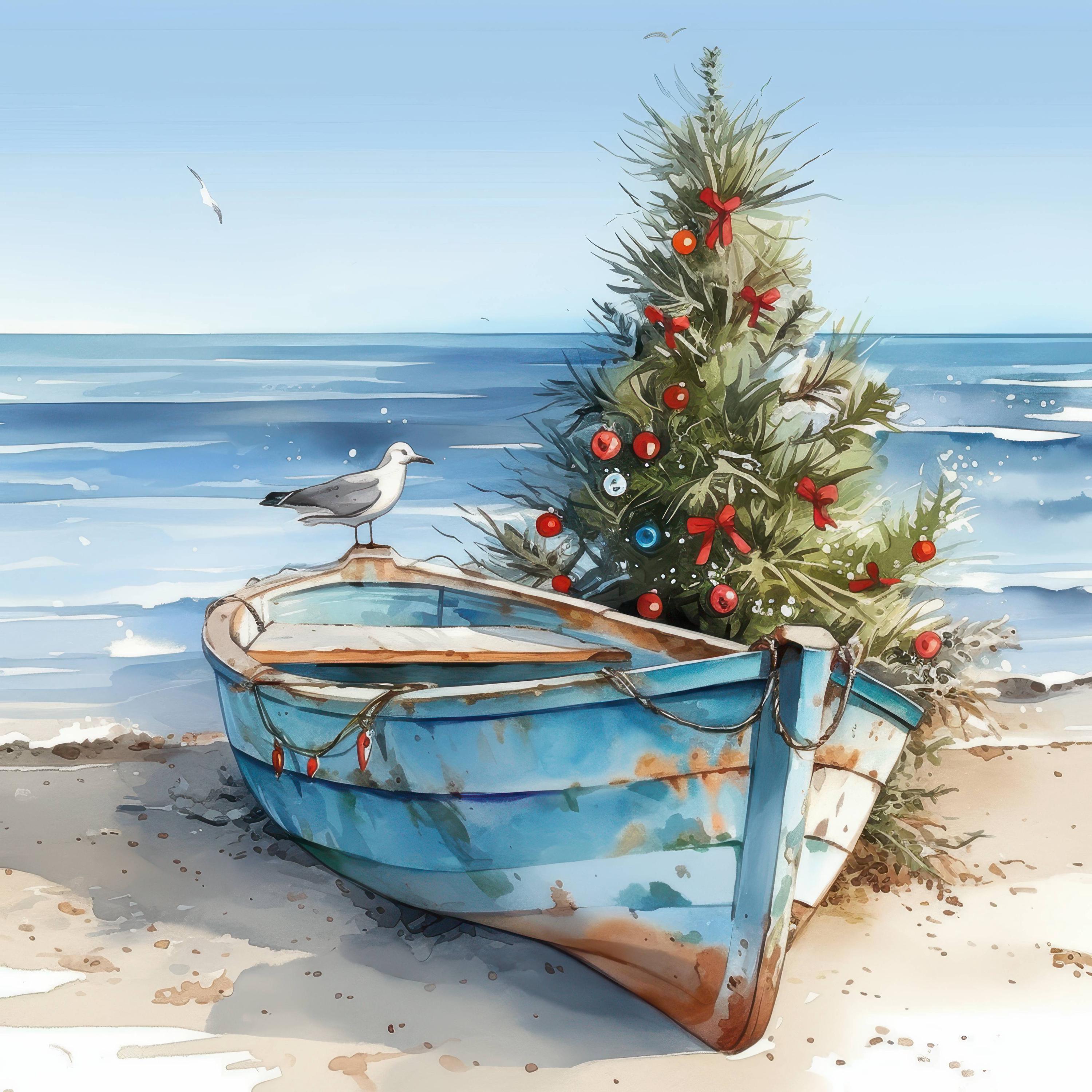 10 Nautical Christmas Clipart Bundle, Coastal Xmas Illustrations ...