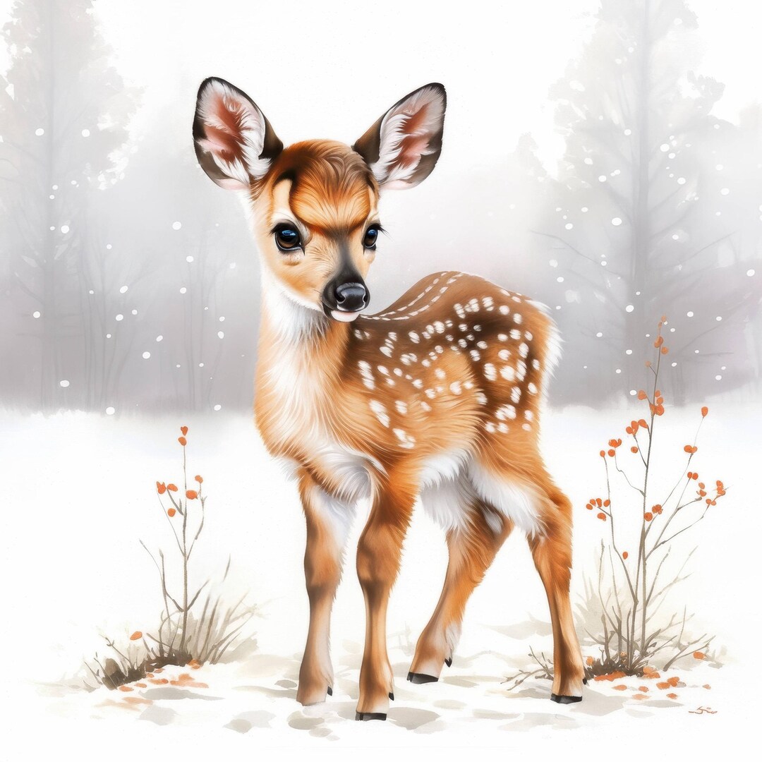 12 Deer in Snow Clipart Bundle, Winter Deer Images Illustrations ...