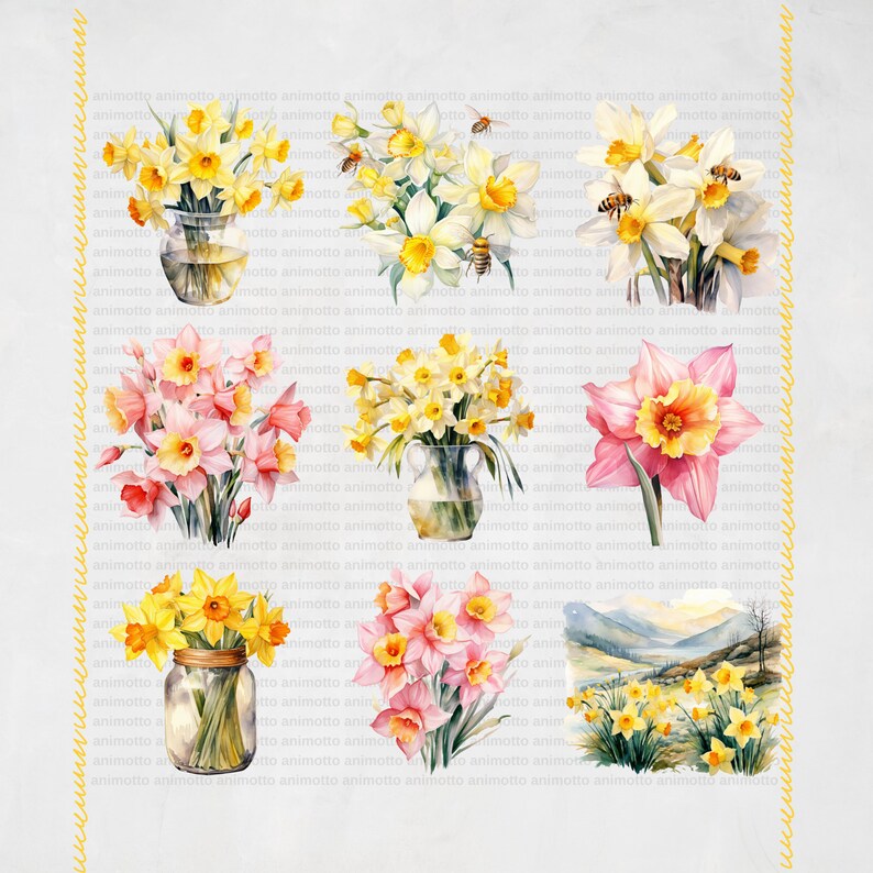 Watercolor Daffodils Clipart Bundle, Spring Flower Clipart Set, Floral ...