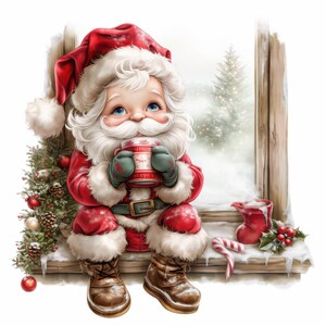 17 Cute Santa Scenes Clipart Bundle, Printable Watercolor Santa Lovers ...