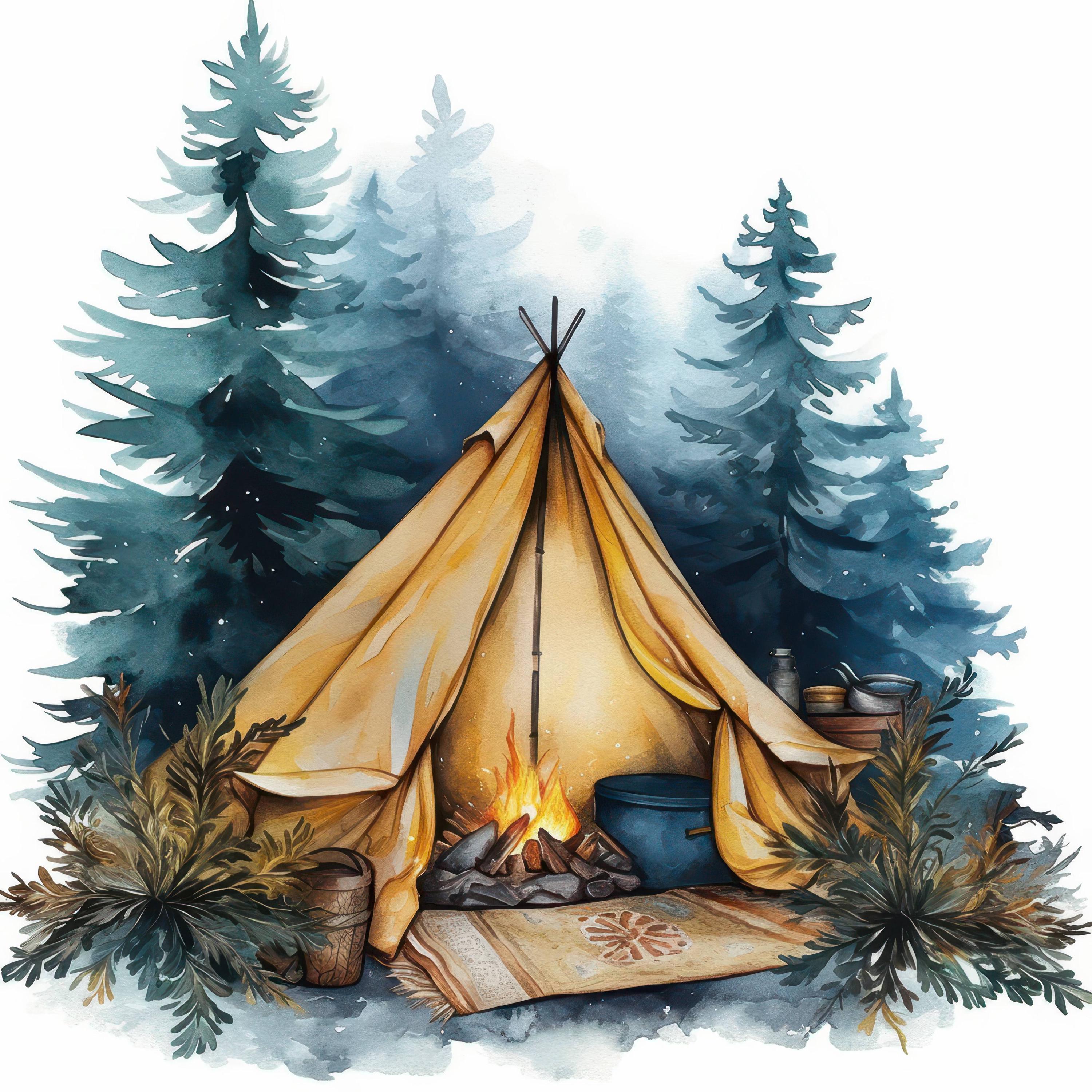10 Camping Tents Clipart Bundle, Printable Watercolor Cozy Outdoor Tent ...