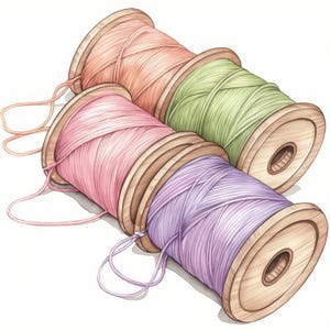 11 Vintage Thread Spools Clipart Illustration Bundle, Printable ...