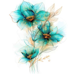 Abstract Flowers Clipart Bundle, Green Flowers, Printable Watercolor ...