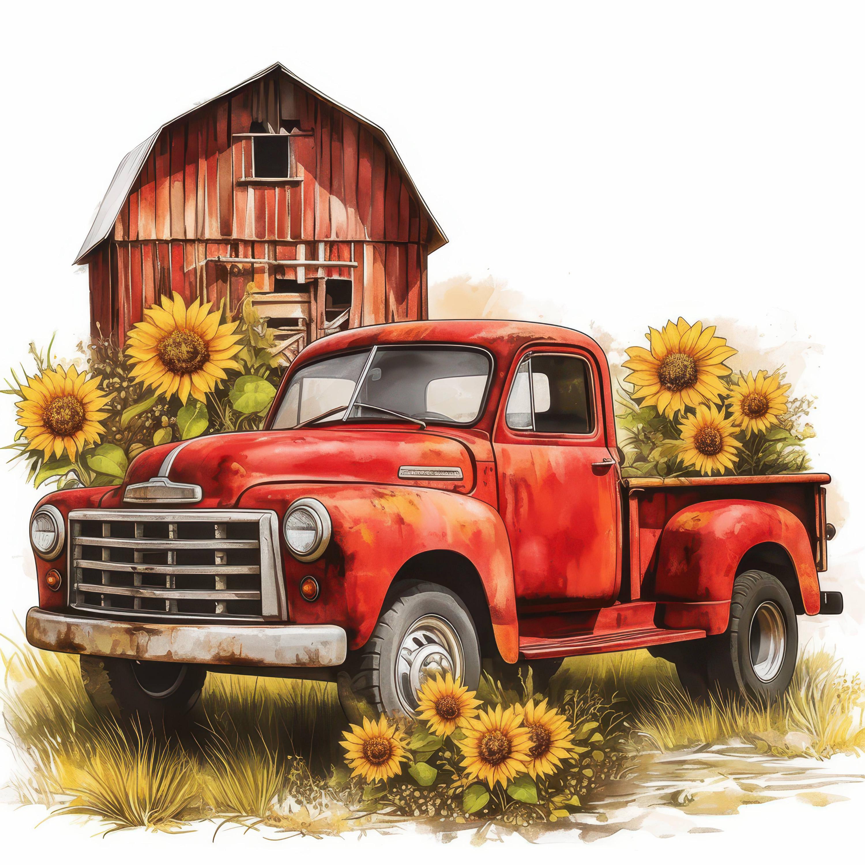 17 Rustic Farm Truck Clipart Bundle, Farmyard Truck Illustrations ...