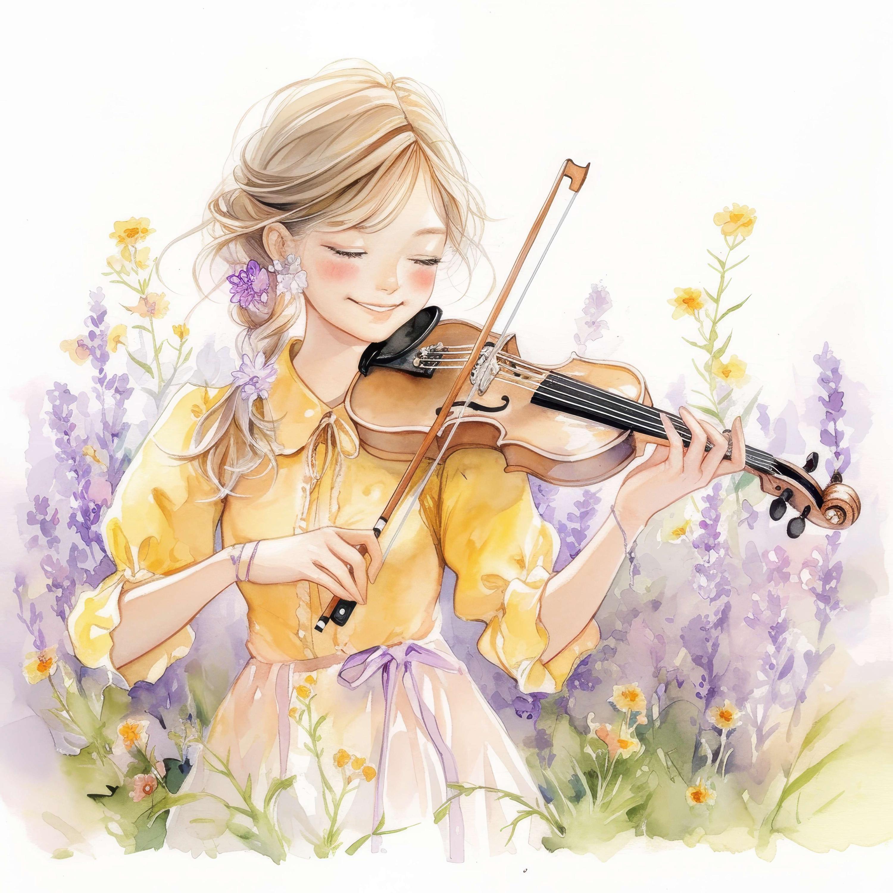 17 Woman and Violin Clipart Set, Printable Watercolor Wildflower ...