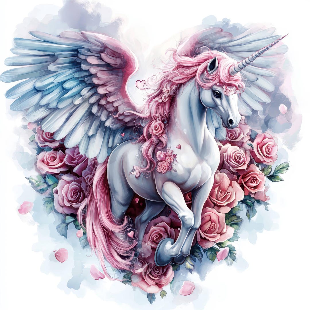 10 Valentines Day Unicorn Clipart Illustration Bundle, Printable ...
