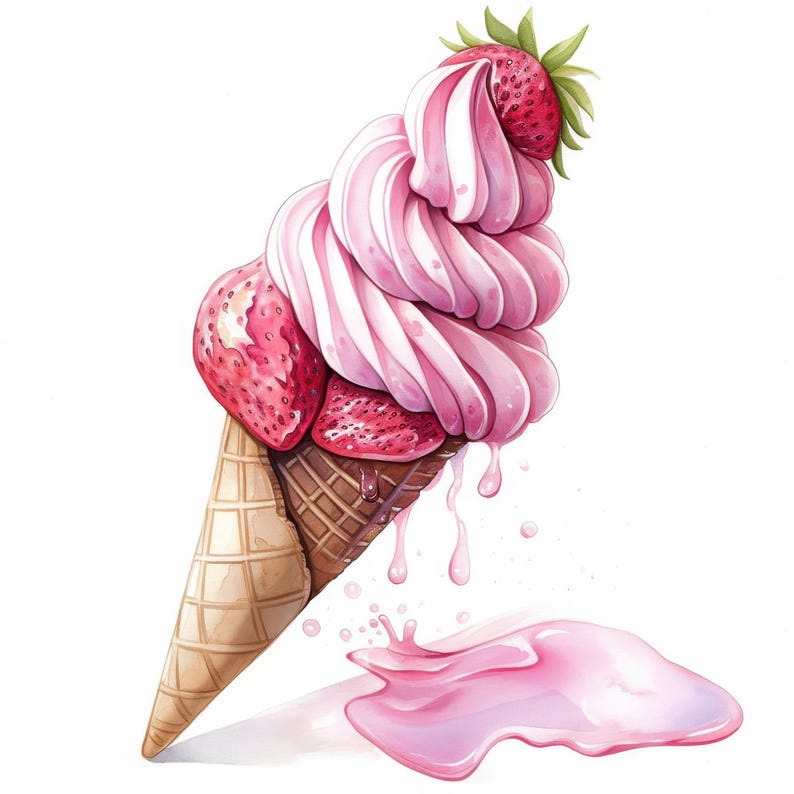 10 Ice Cream Cone Clipart Bundle, Summer Desserts Illustrations ...