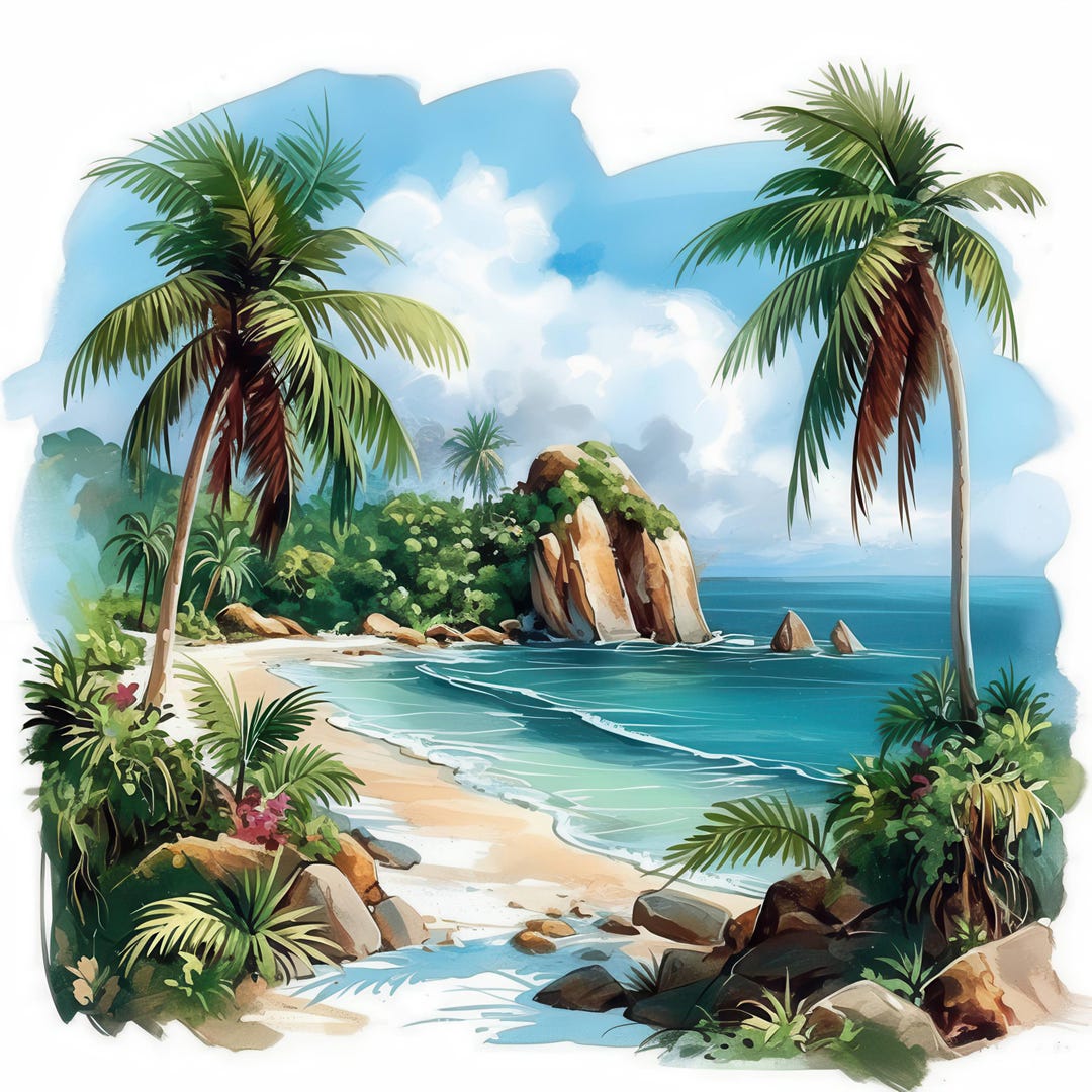 12 Palm Trees at Beach Clipart, Summer Illustration, Printable ...