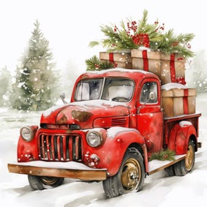 11 Festive Red Truck Clipart Bundle, Christmas Pickup Illustrations ...