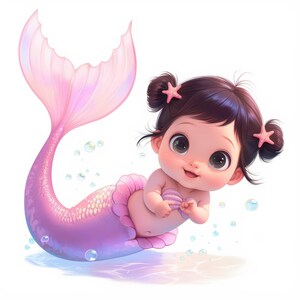 13 Cute Pink Mermaids Clipart Bundle, Printable Watercolor Adorable ...