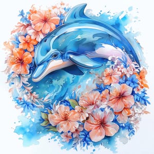 11 Cute Floral Dolphin Clipart Bundle, Dolphin Images Illustrations ...
