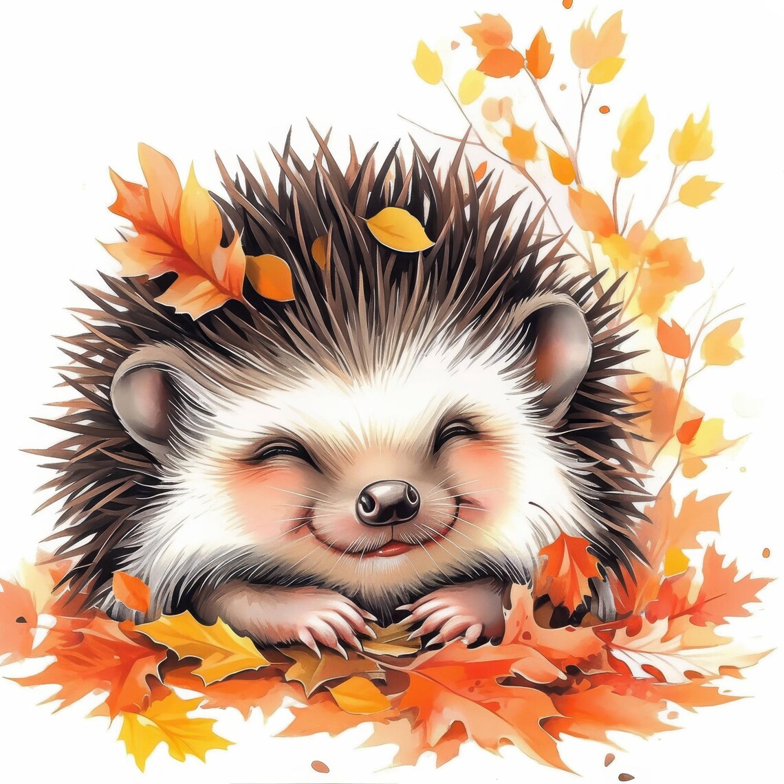 13 Fall Hedgehog With Leaves Clipart Bundle, Printable Watercolor Fall ...