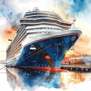 13 Passenger Ship Clipart Bundle, Printable Watercolor Cruise Ship ...