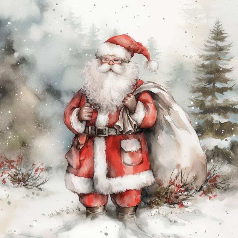 11 Old Time Santa Clipart Bundle, Christmas Images Illustrations ...