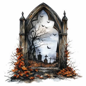 10 Haunted Windows Clipart Bundle, Halloween Illustration, Printable ...