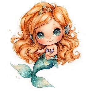 8 Ginger Mermaids Clipart Bundle, Printable Watercolor Cute Mermaid ...
