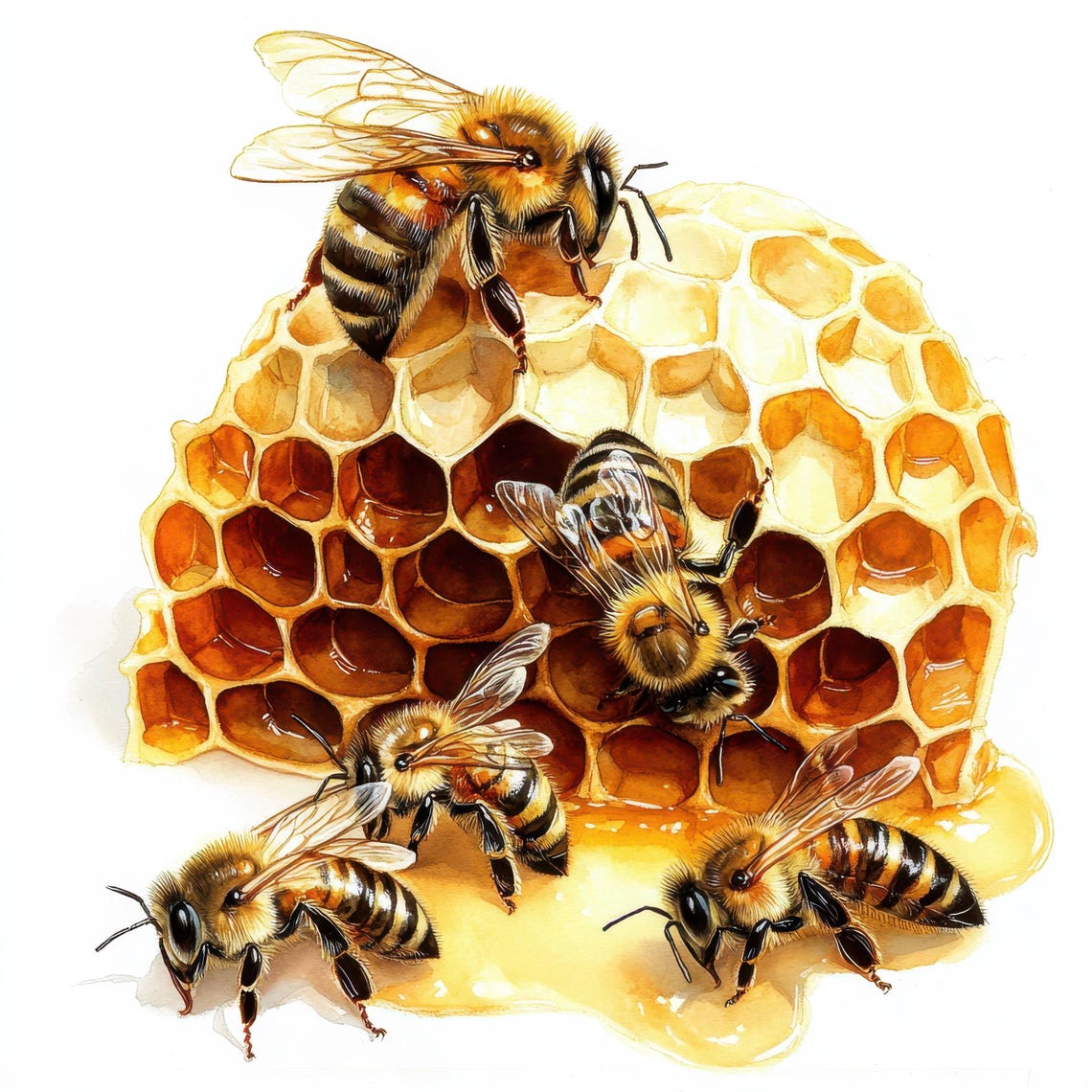 30 Bees and Honeycomb Clipart Bundle, Printable Watercolor Clipart ...