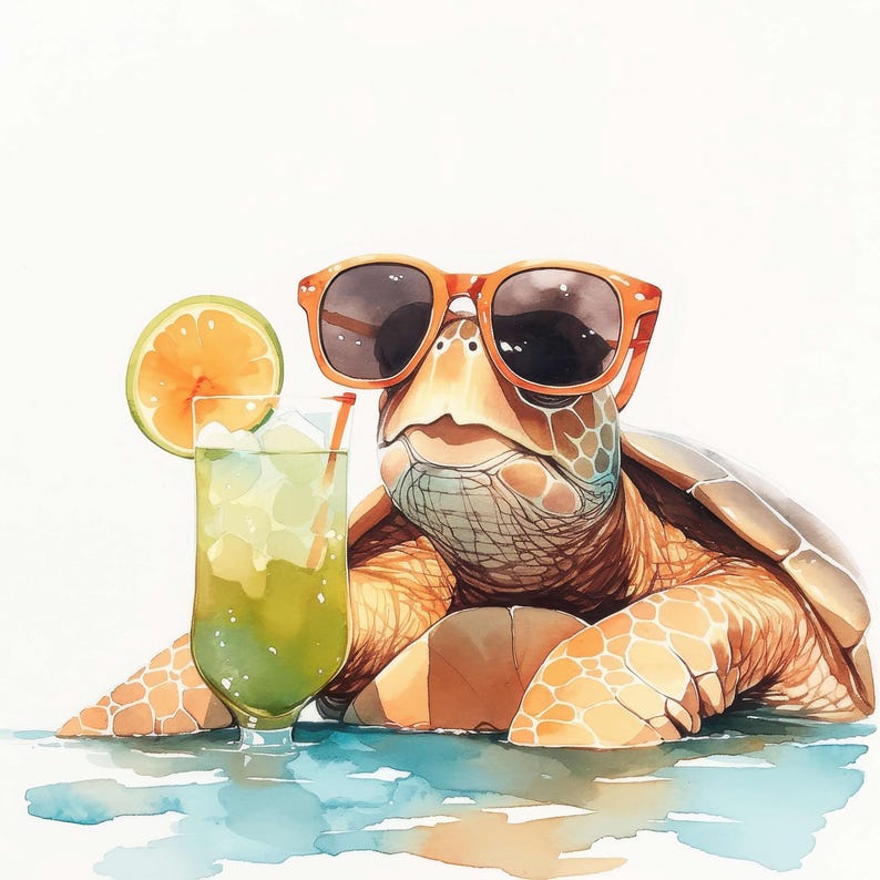 11 Turtle on Vacation Clipart, Beach Images, Printable Watercolor ...