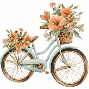 17 Floral Bicycle Clipart Bundle, Bike in Flowers Illustrations ...