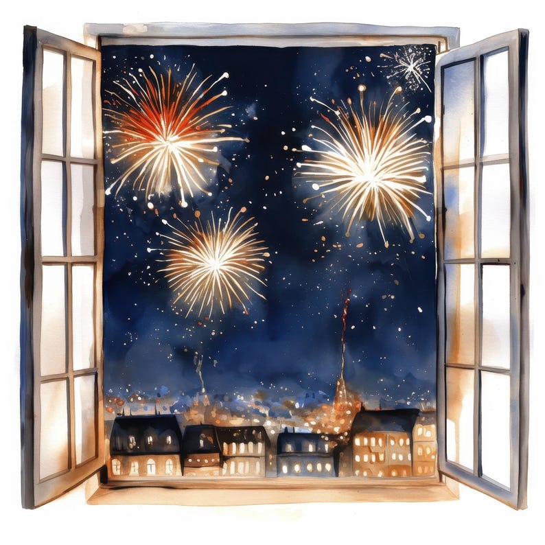 19 Window Fireworks View Clipart Bundle, Celebration Illustration ...