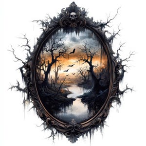 15 Haunted Mirrors Clipart Illustration Bundle, Printable Watercolor ...