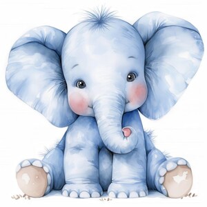 12 Blue Elephants Clipart Bundle, Printable Watercolor Nursery Elephant ...