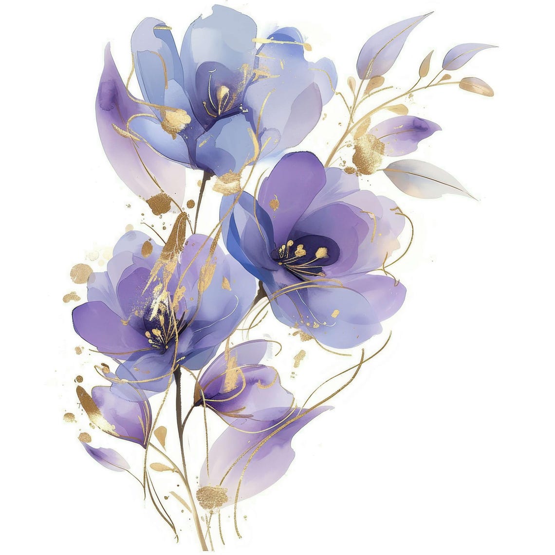 14 Purple Flower Art Clipart Set, Abstract Floral Graphics, Printable ...